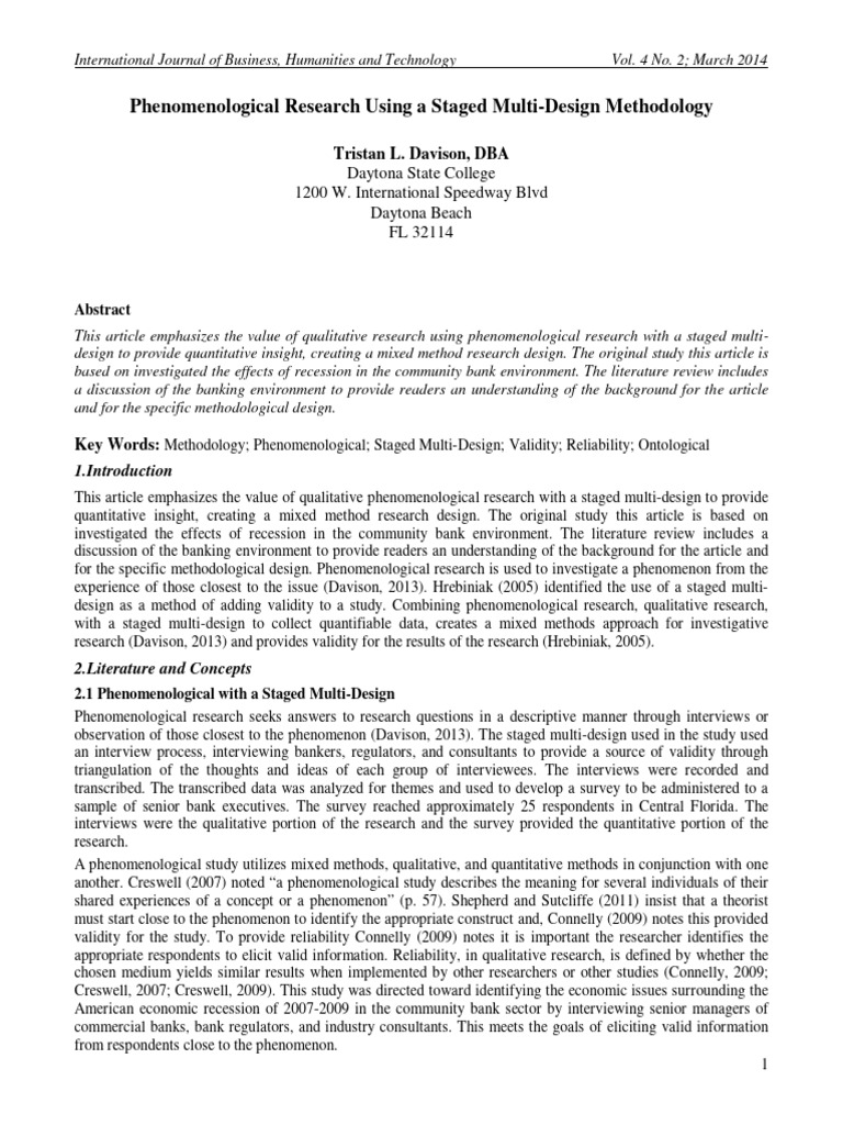 Phenomenological Research Using A Staged Multi-Design Methodology | PDF