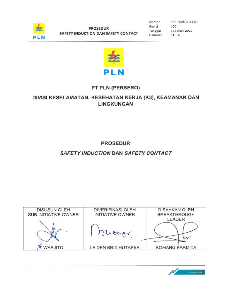 Prosedur Safety Induction Dan Safety Contact | PDF