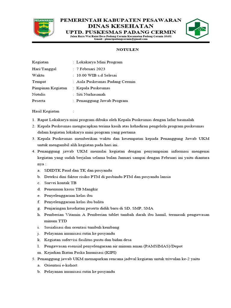 Notulen Lokmin Program 1 | PDF