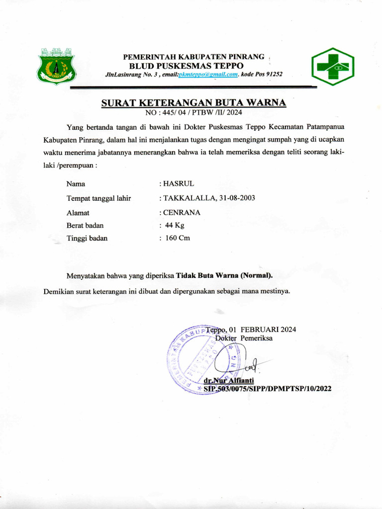 Surat Keterangan Buta Warna | PDF