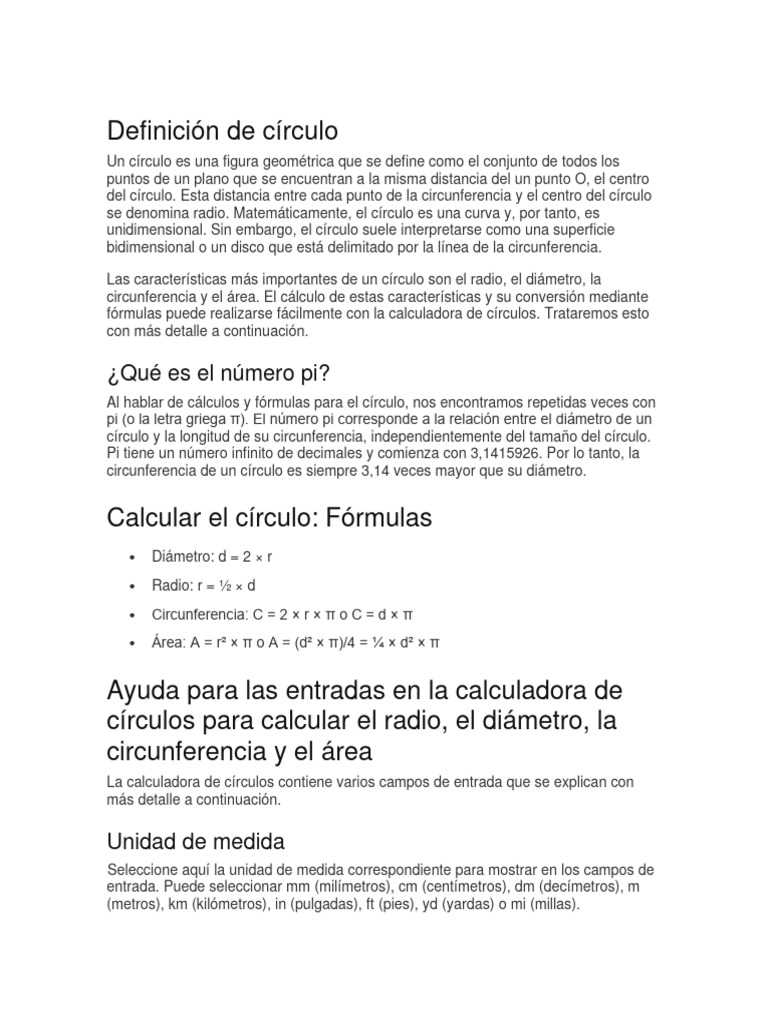 Definición de Círculo | PDF | Pi | Diámetro