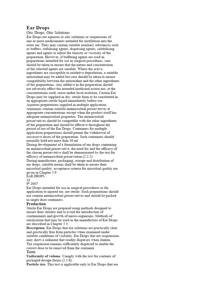 Sterile Ear Drops: Definition and Guidelines | PDF | Sterilization ...