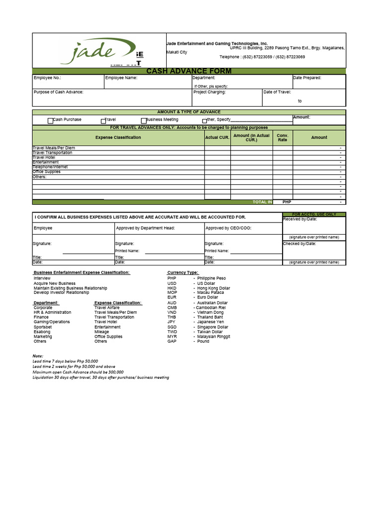 Cash Advance Form 102422 | PDF
