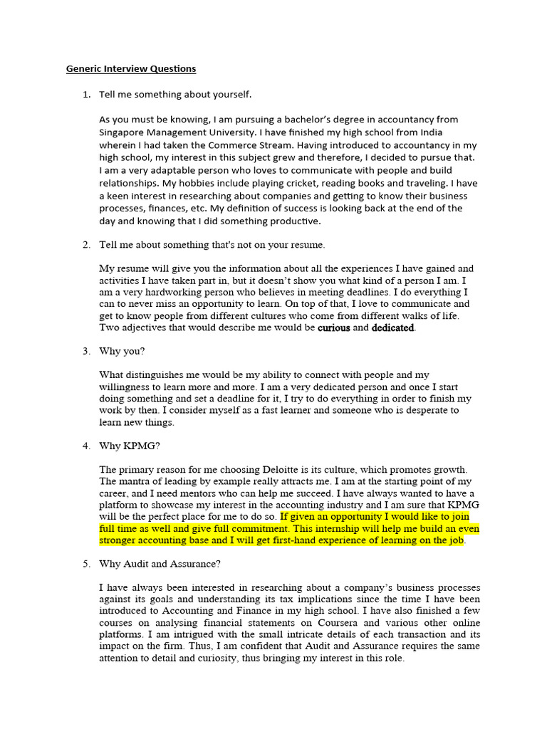 Generic Interview Questions | PDF