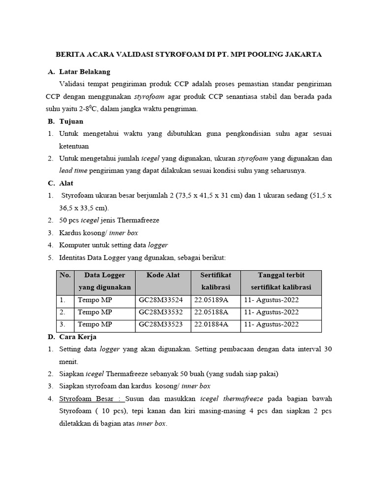 Validasi Styrofoam untuk Pengiriman CCP | PDF | Teknologi & Rekayasa