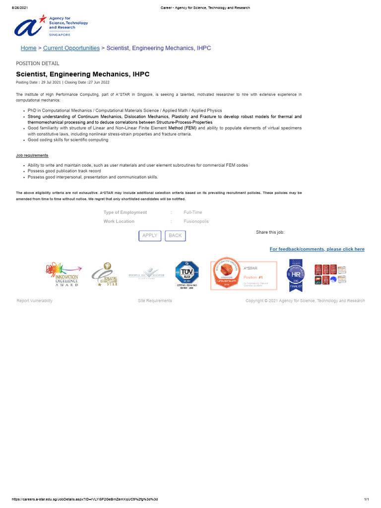 Astar - Scientist IHPC | PDF | Science | Physical Sciences