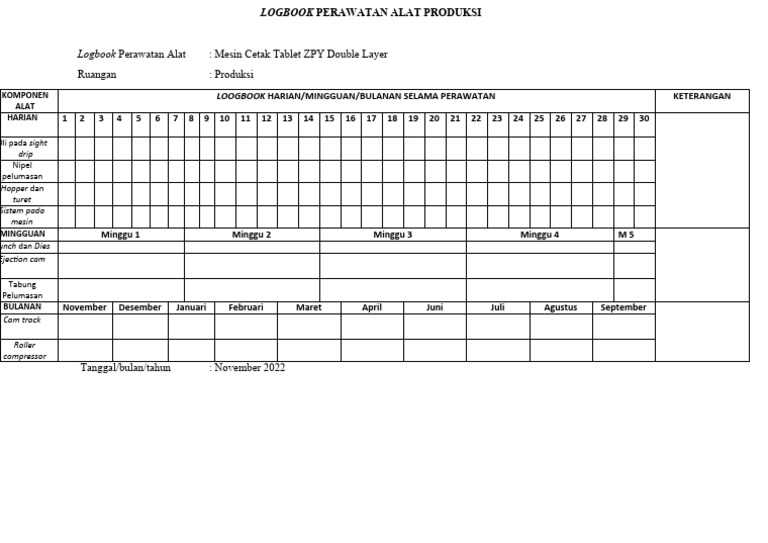 Logbook Perawatan Alat Produksi | PDF | Teknologi & Rekayasa