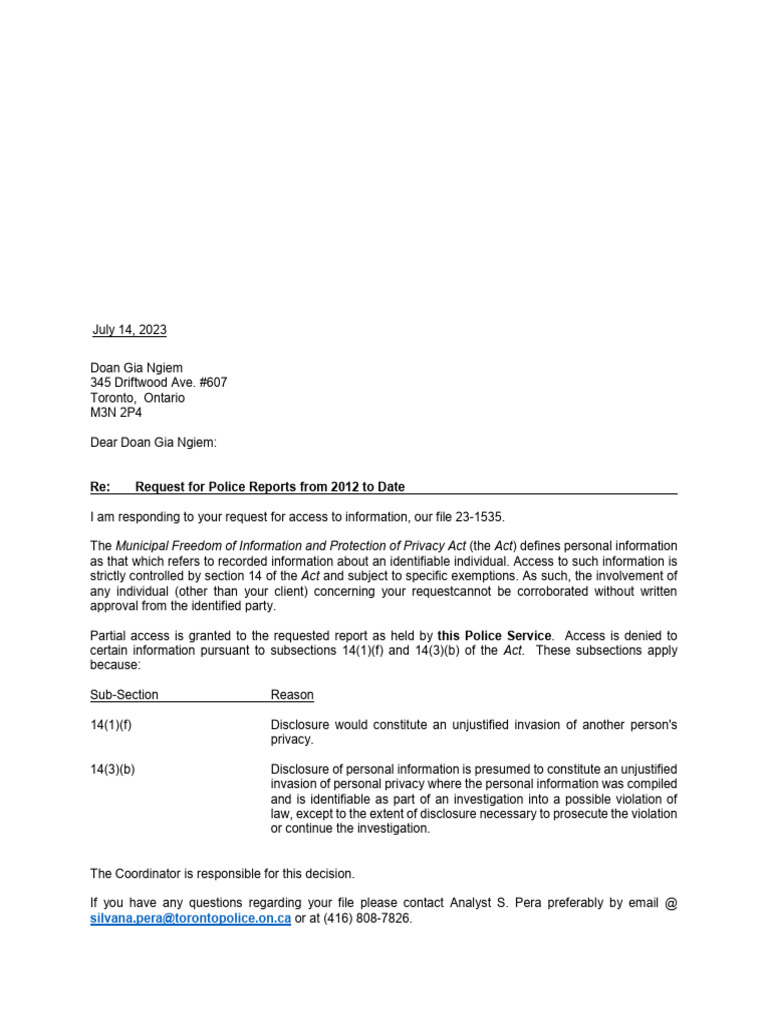 Letter of Requesting Tps Records | PDF