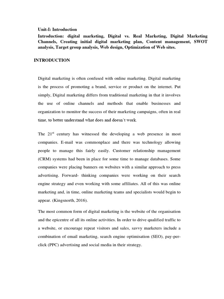 DM Unit 1 New | Download Free PDF | Digital Marketing | Swot Analysis