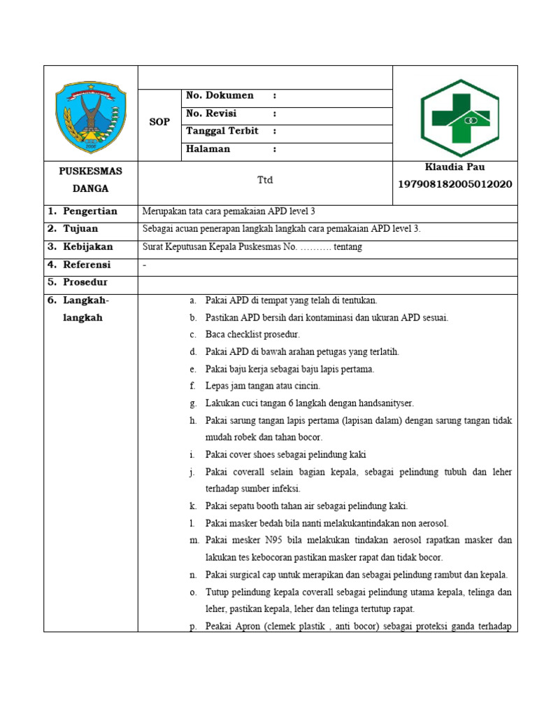 SPO CARA PEMAKAIAN APD LEVEL 3 Jadi | PDF