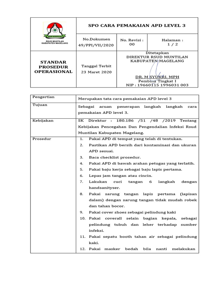 SPO Cara Memakai APD Level 3 | PDF