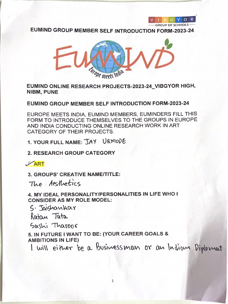 Jay Urmode Self Introduction Form | PDF