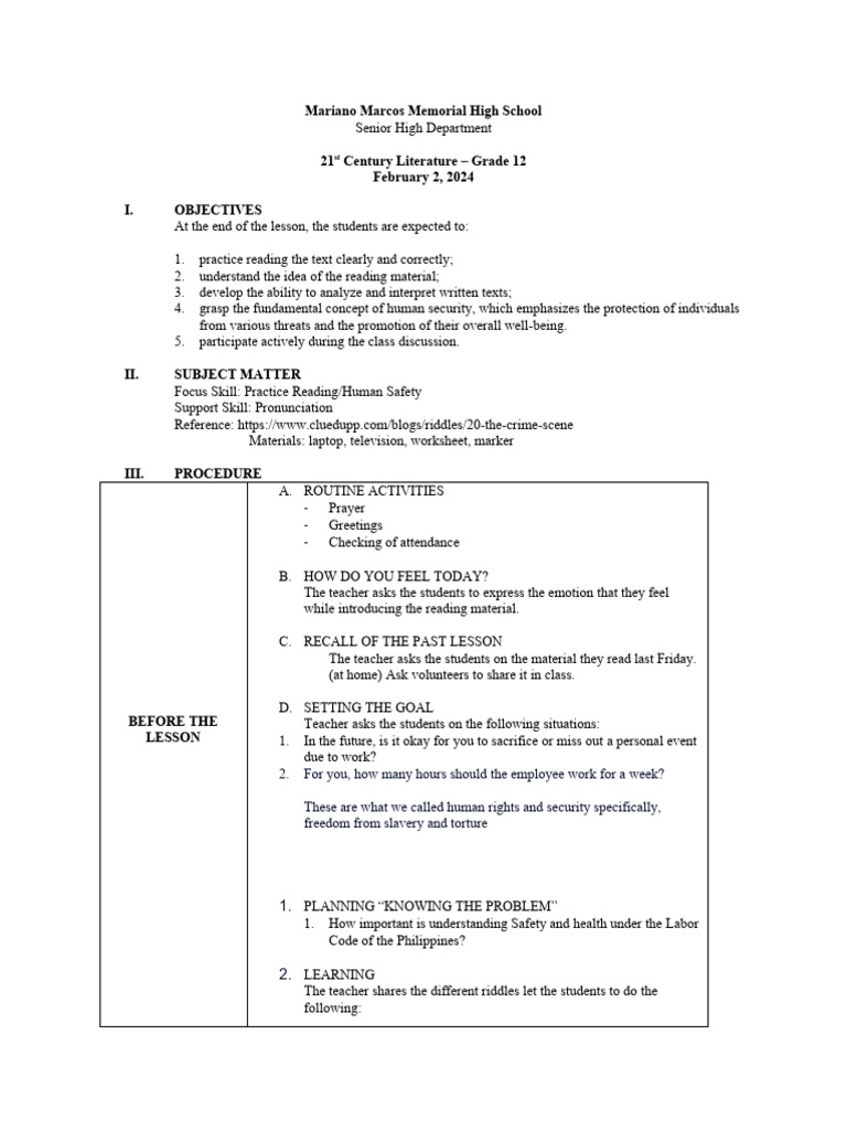 DEAR-LESSON-PLAN - February 2 2024 | PDF | Teachers | Cognition