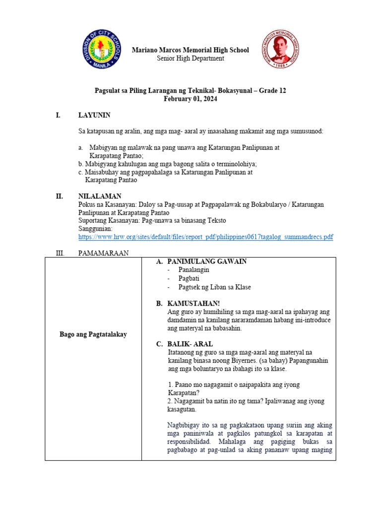 DEAR LESSON PLAN Pagsulat | PDF