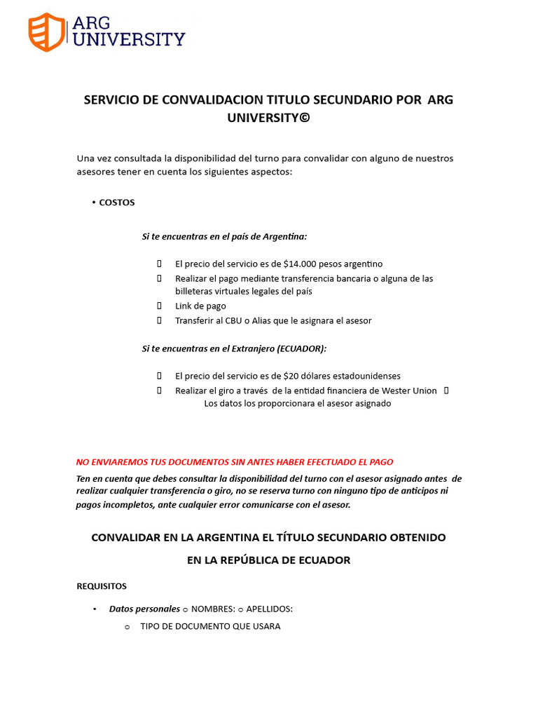 Convalidacion Ecuadorr | PDF