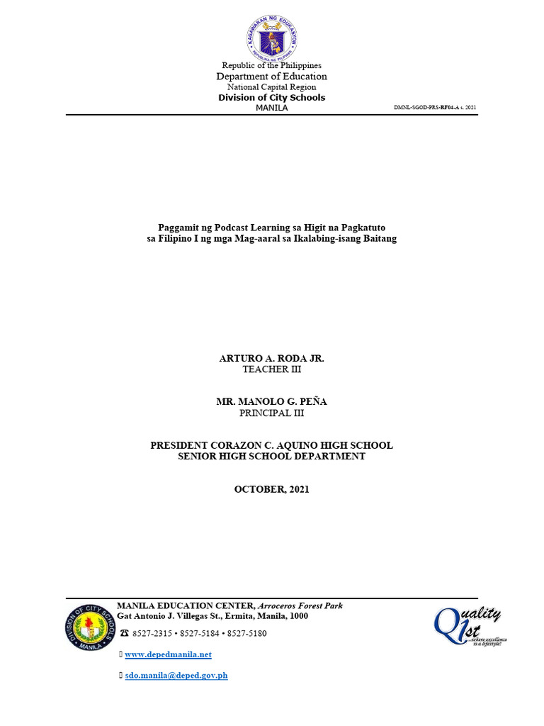 RF04 A Completed Action Research Template | PDF