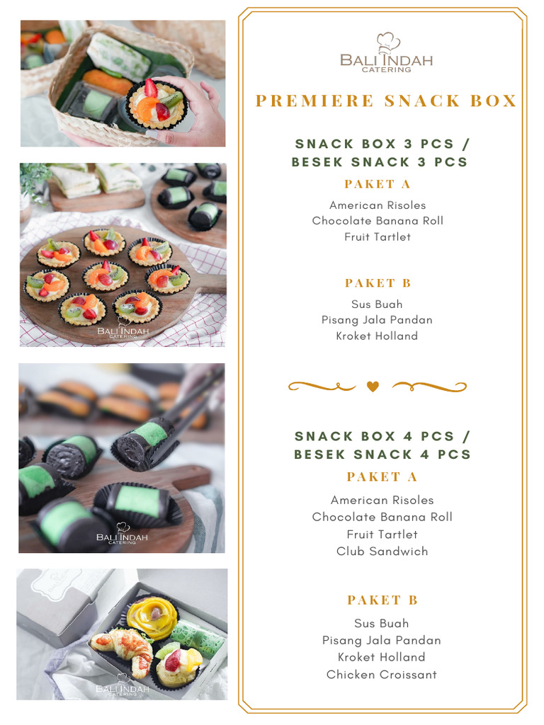 Bali Indah Catering Snack Box Menu | PDF