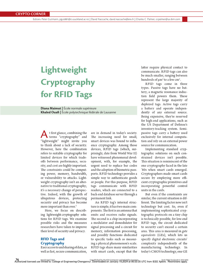 Lightweight Cryptography For RFID Tags | PDF