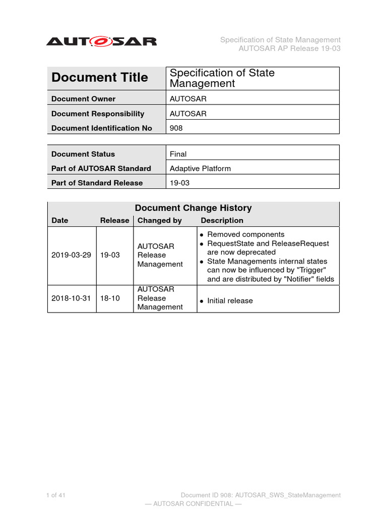 AUTOSAR SWS StateManagement | PDF