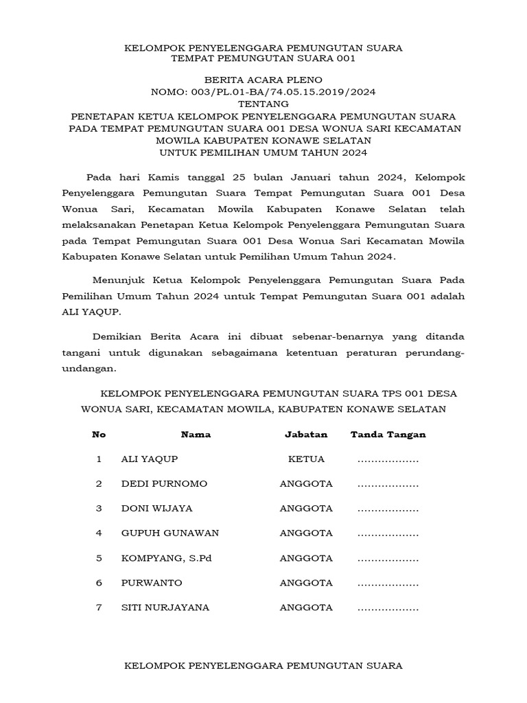 Format Ba Kpps Ketua Kpps - Ws | PDF