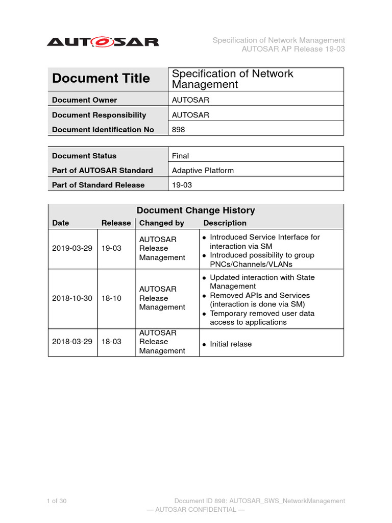 AUTOSAR SWS NetworkManagement | PDF