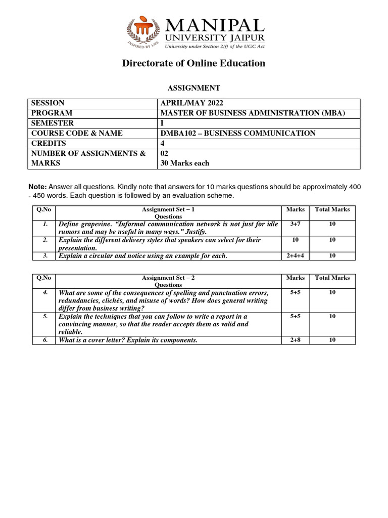 Assignment DMBA102 MBA 1 Set-1 and 2 Mar 2022 | PDF