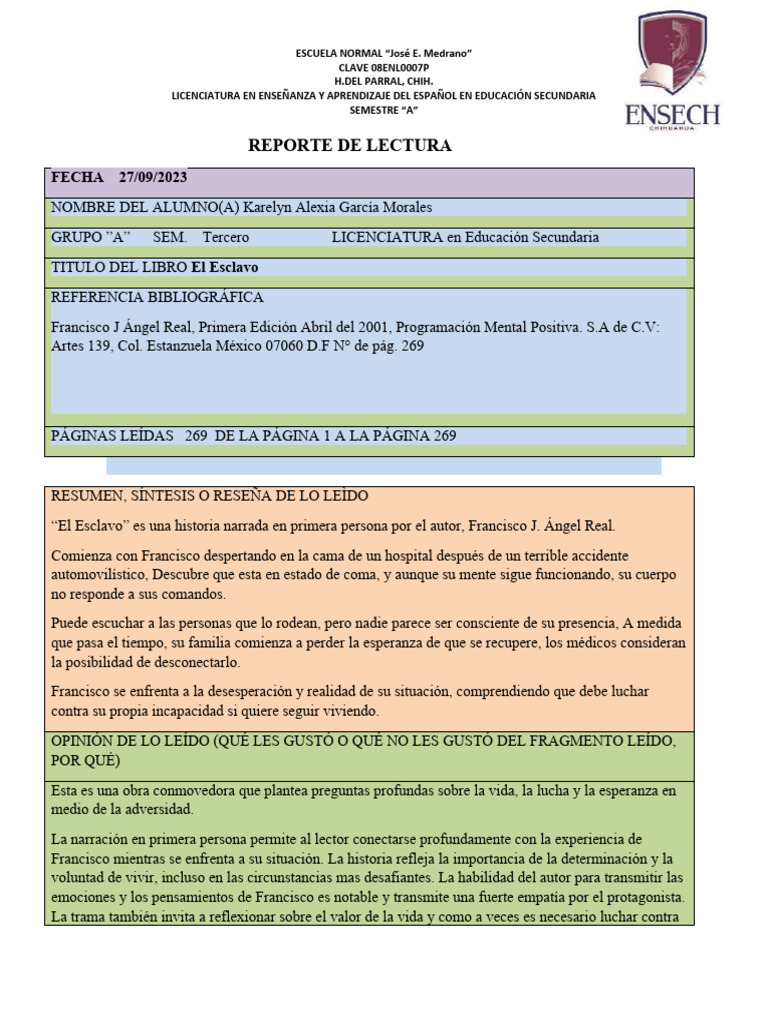 Formato de Reporte de Lectura | PDF