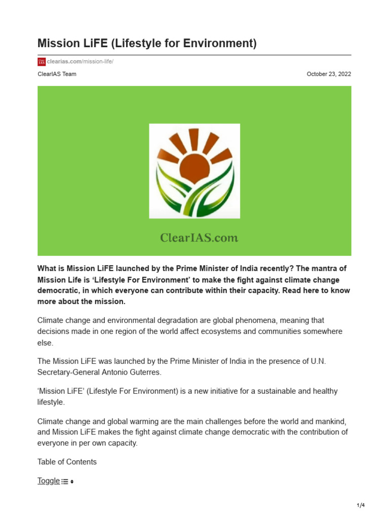 Mission LiFE Lifestyle For Environment | PDF