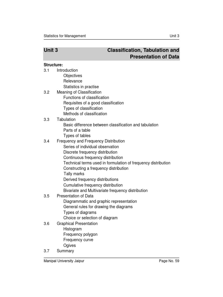 Unit 03 - Classification, Tabulation and Presentation of Data | PDF ... Unit 03 - Classification, Tabulation and Presentation of Data | PDF ...