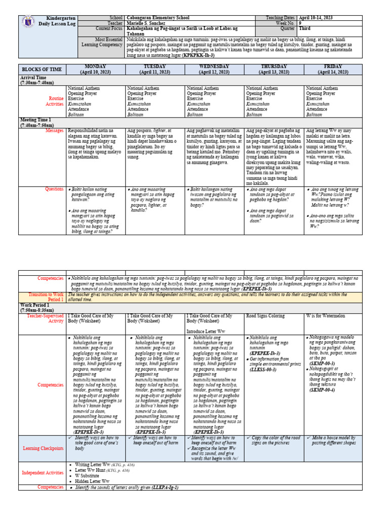 Kindergarten DLL MELC Q3 Week 9 Asf | PDF