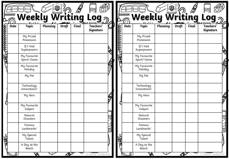 Weekly Writing Log | PDF