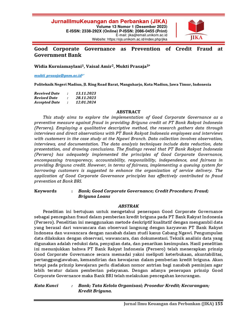 Good Corporate Governance As Prevention of Credit Fraud at Government ...
