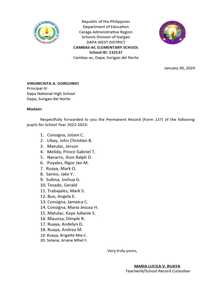 Permanent Record Transmittal for 2022-2023 | PDF