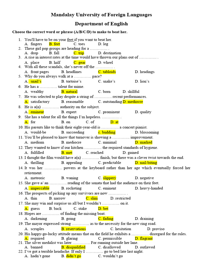 English Exercises at Mandalay UFL | PDF | Art