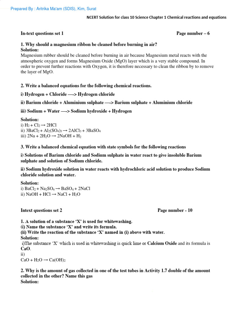 Ncert Solution Chapter - 1 | PDF | Chemical Reactions | Sodium Hydroxide