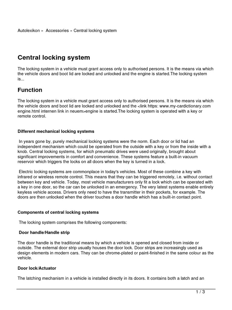 Central Locking System | PDF | Remote Control | Automotive Technologies