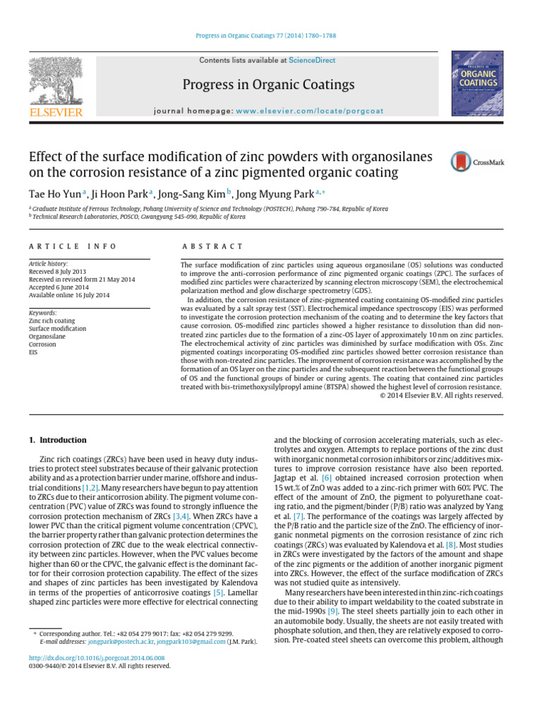 Effect of The Surface Modification of Zinc Powders With Organosilanes ...