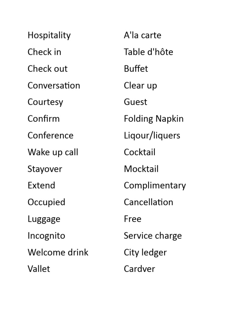 Hospitality Vocabulary Guide | PDF | Foods | Cooking