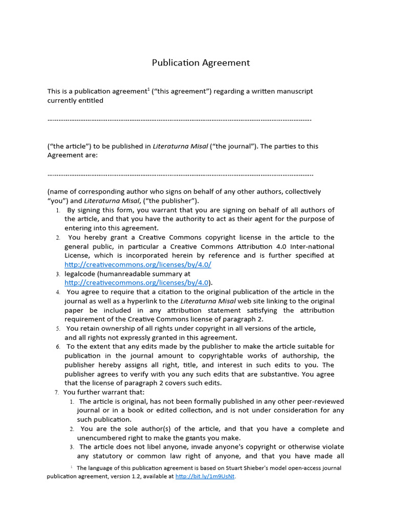 Publication Agreement | PDF | Business Law | Private Law