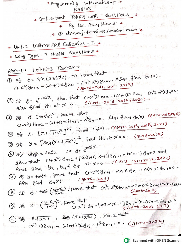 Unit-2 BAS103 Imp. Question by Dr. Anuj Kumar | PDF