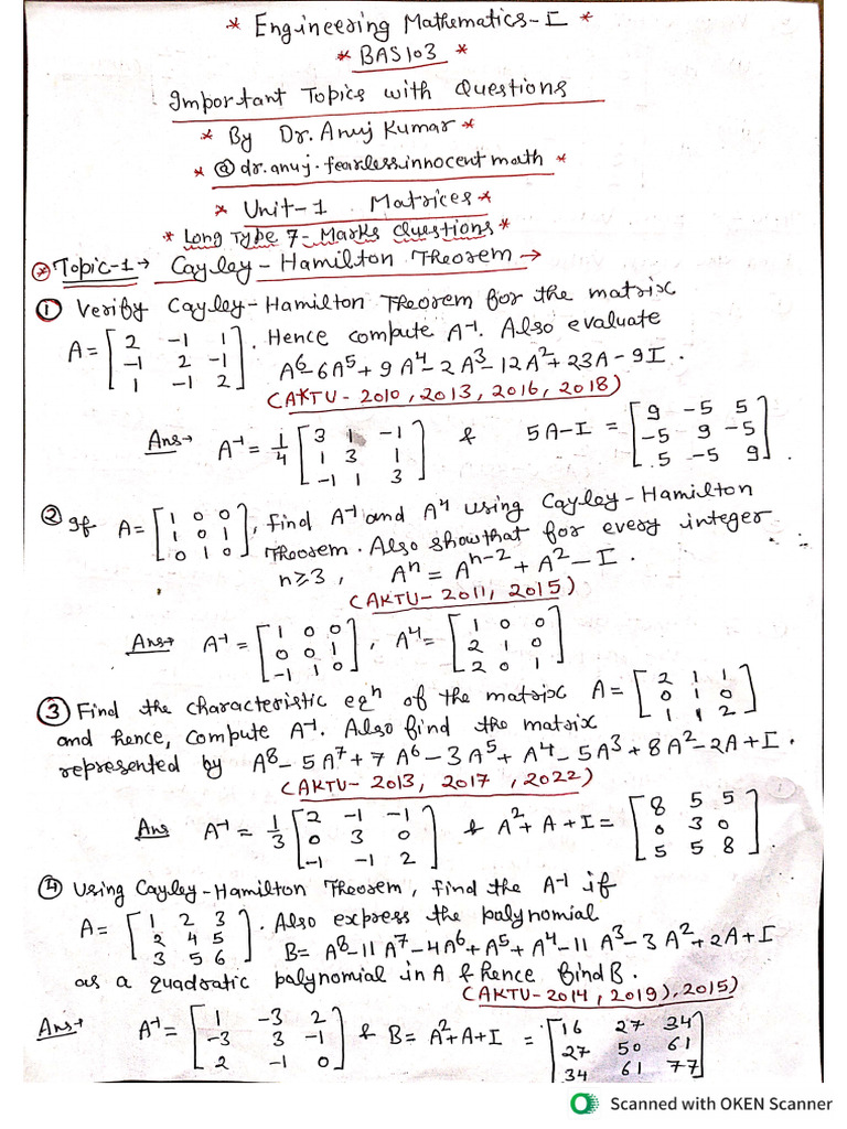 Unit-1 BAS103 Imp. Question by Dr. Anuj Kumar | PDF