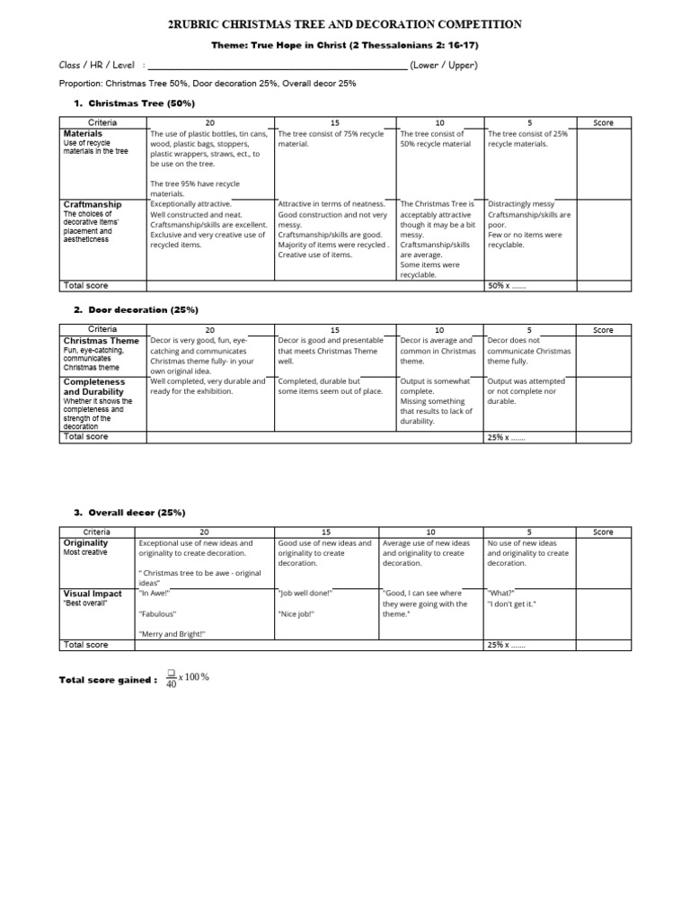 Rubric Christmas Tree and Decoration Competition | PDF