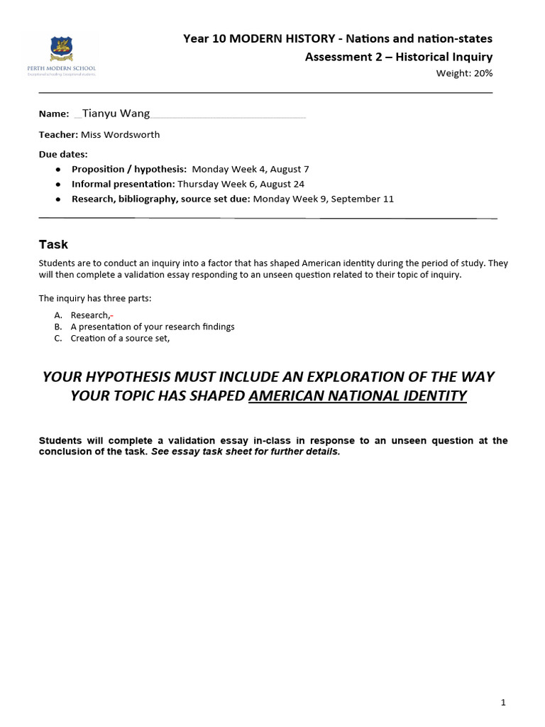 10HIM2023 Historical Inquiry Assessment S2 | PDF