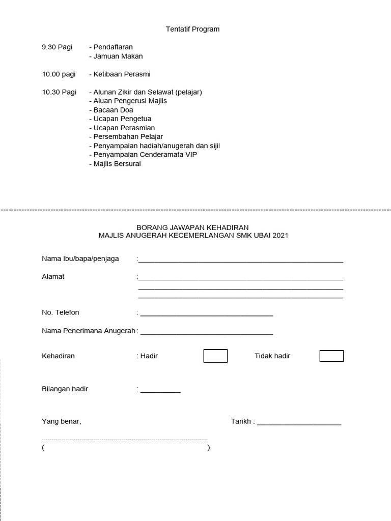 Borang Jawapan Kehadiran | PDF