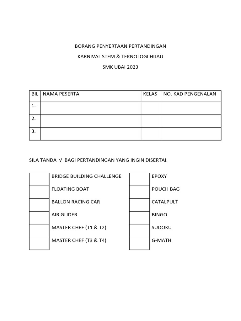 Borang Penyertaan Karnival STEM 2023 | PDF