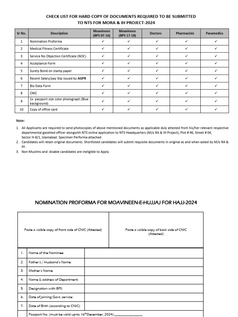 NTS Document Checklist for Hajj 2024 | PDF | Saudi Arabia | Justice