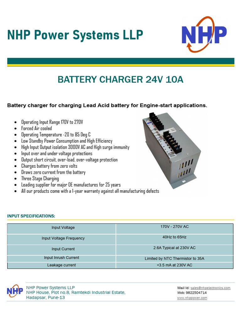 NHP 24V 10A Battery Charger Overview | PDF