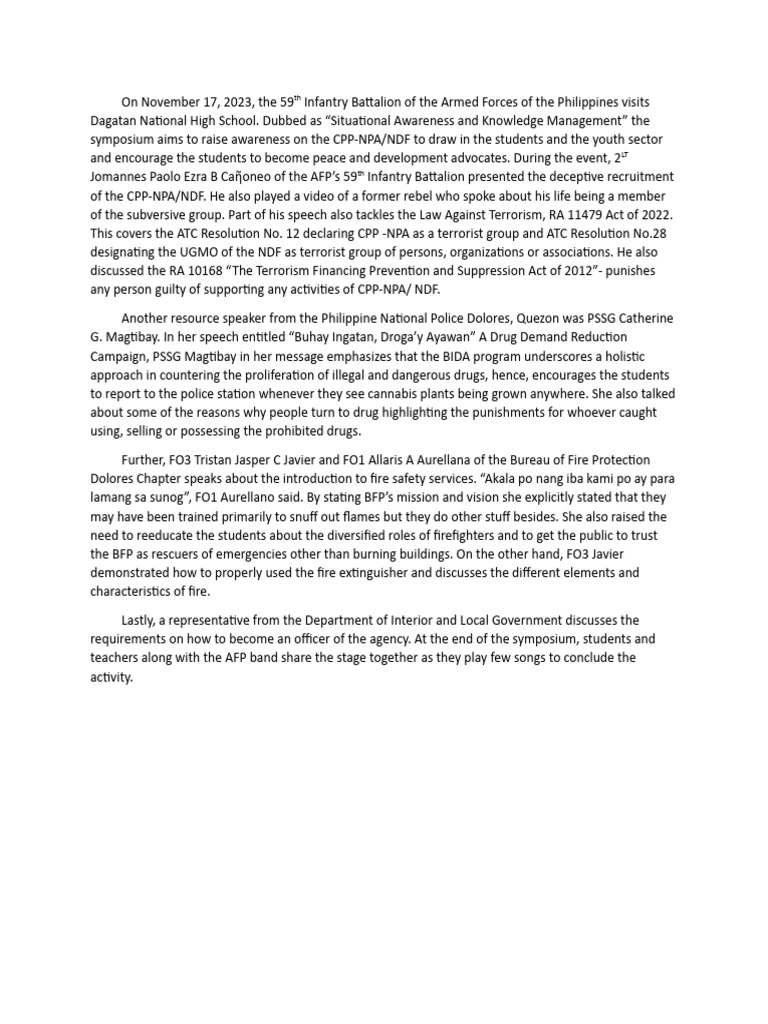 Narrative Report For Situational Awareness and Knowledge Management ...