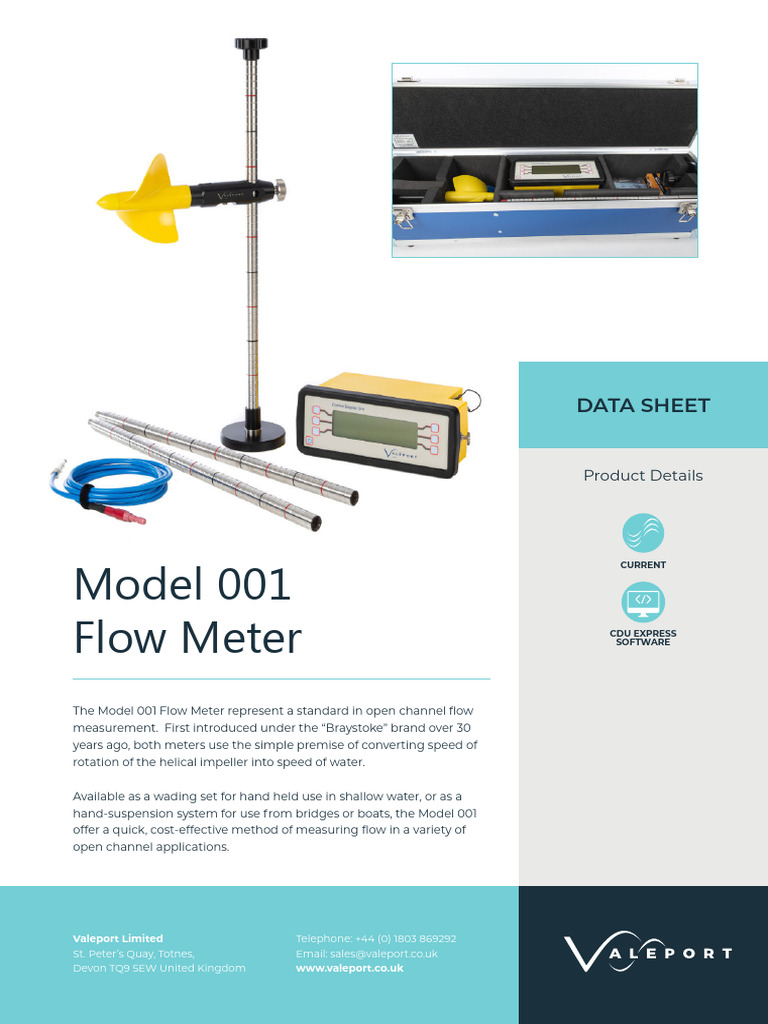 Valeport Model 001 Flow Meter Datasheet | PDF | Calibration | Flow Measurement