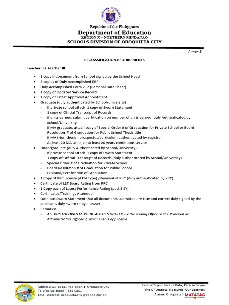 Reclassification Requirements | PDF | Authentication | Bachelor's Degree